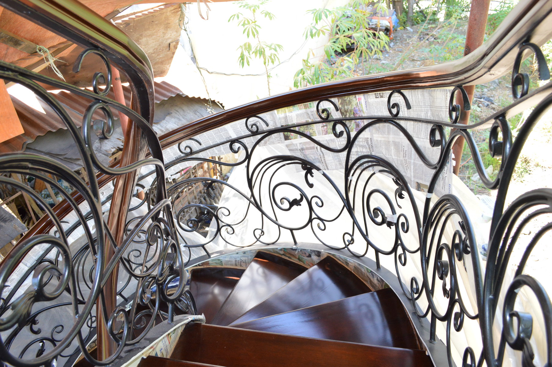 Wrought Iron Winding Staircase | Glass Railings Philippines, Glass ...
